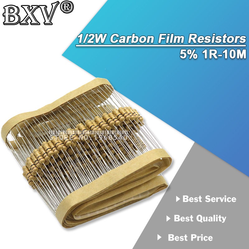 50PCS Carbon Film Resistors 1/2W 5% 1K- 91K Color Ring Resistance 2K ...