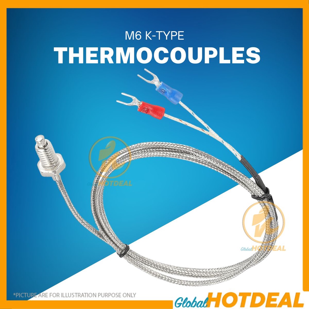 [1M/ 2M/ 3M] K TYPE M6 Thermocouple Wire Thermometer Screw Temperature ...