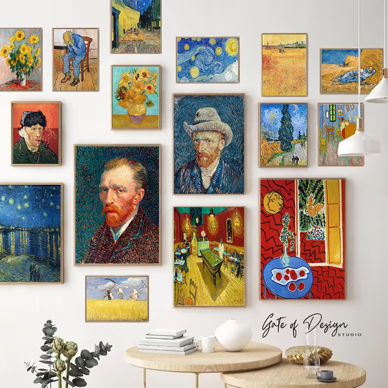 Vintage Poster Van Gogh Starry Night Portrait Canvas Painting Abstract ...
