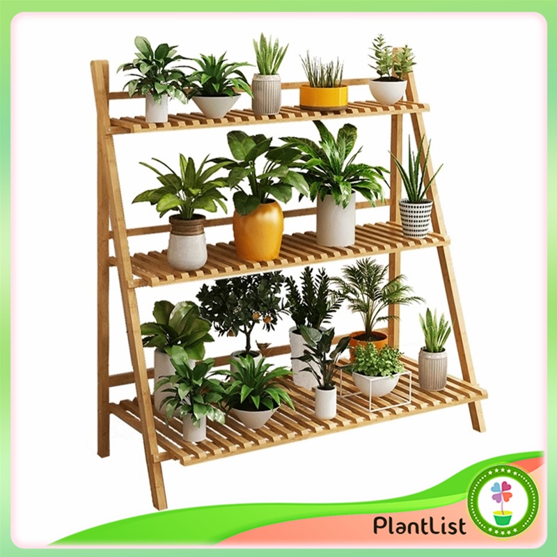 PlantList 🎍 Big Size 70cm 3 Tier Bamboo Rak Pasu Wooden Flower Garden ...