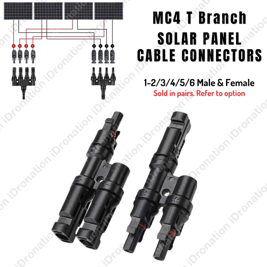 T Branch MC4 Solar Panel Cable Connectors Male and Female 1-2/3/4/5/6 ...