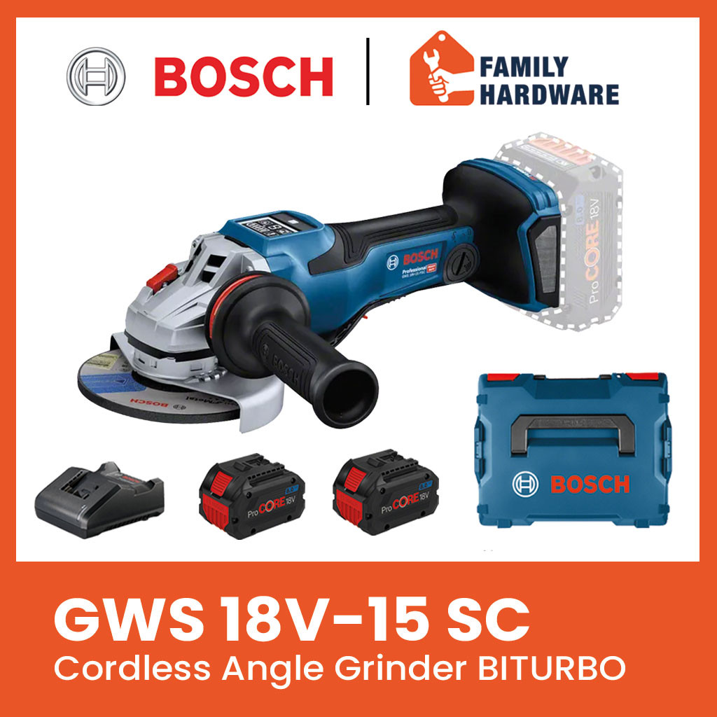 BOSCH GWS 18V-15 SC Professional 4" Cordless Angle Grinder With BITURBO GWS18V-15 GWS18V15 ...