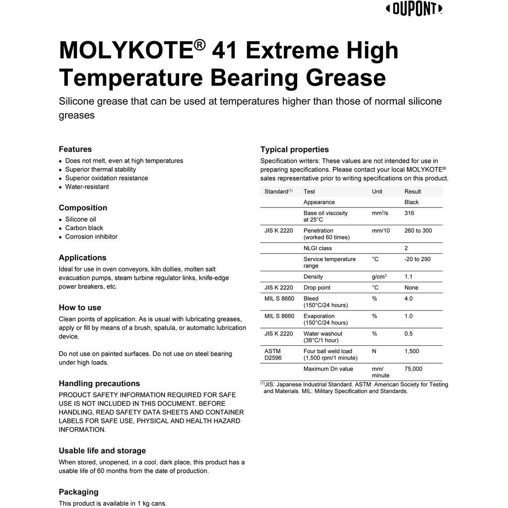 Molykote 41 Extreme High Temperature Bearing Grease 1Kg By Dupont Dow ...