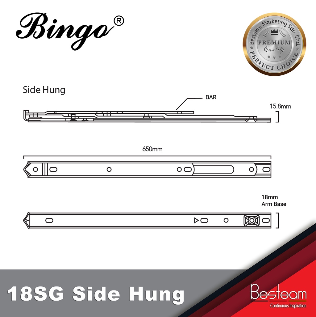 BINGO 18SG Side Hung Square Groove Friction Stay SUS304 (Pair) | Shopee ...
