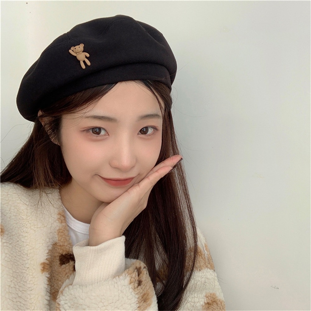 Literary style temperament Vintage Brown/black Solid Color Woolen Beret ...
