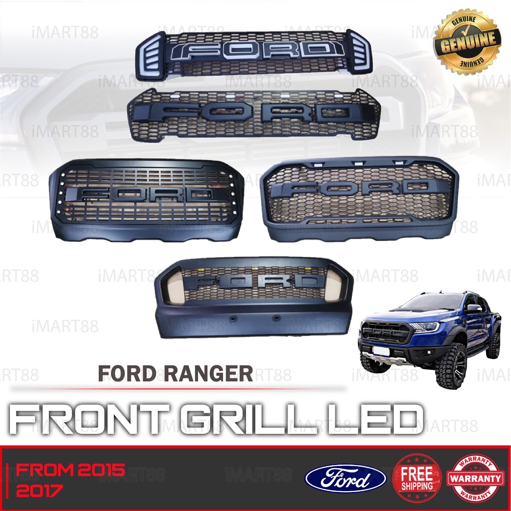 FORD RANGER T7 2015 - 2017 BLACK & RED Front Grill With LED Light ...