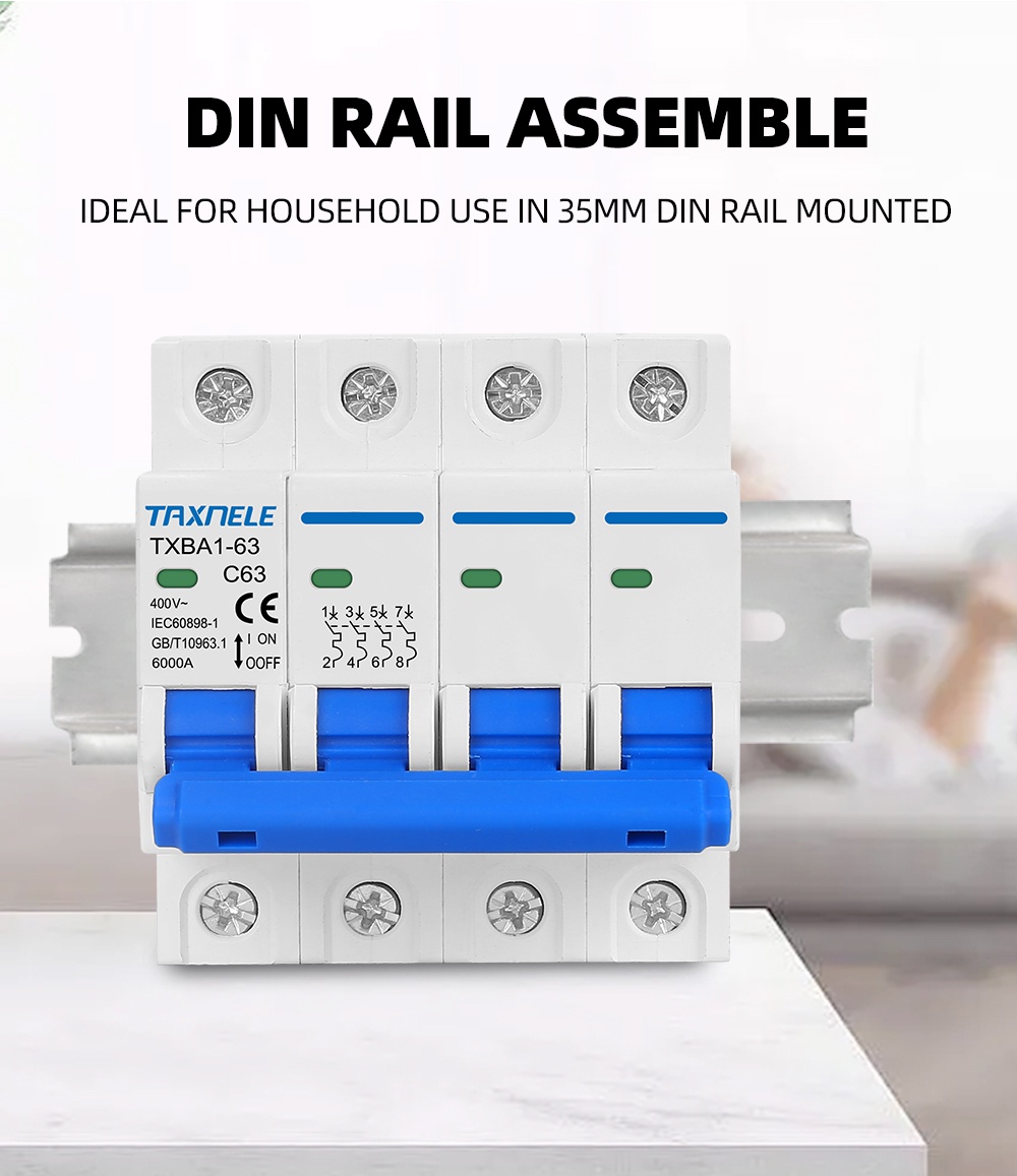 DZ47 400V 4P 6-63A C Type Mini Circuit Breaker MCB Short Overload Circuit Protector 35mm Din ...