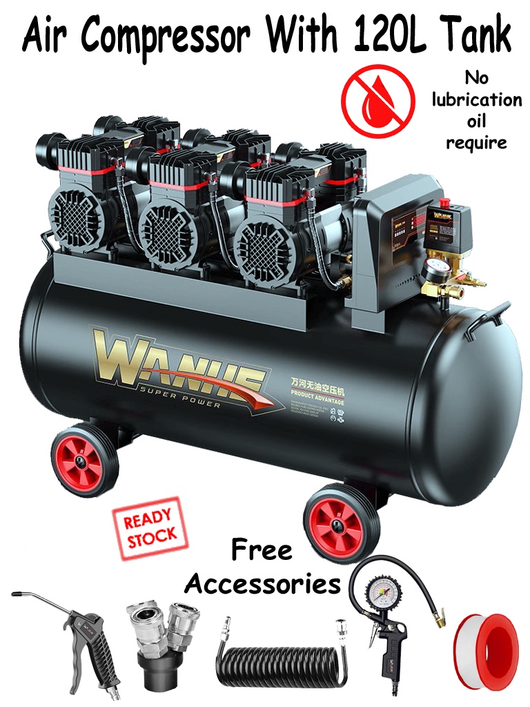Air Compressor 120L Tank, Oilless Air Compressor Oil Free Air ...
