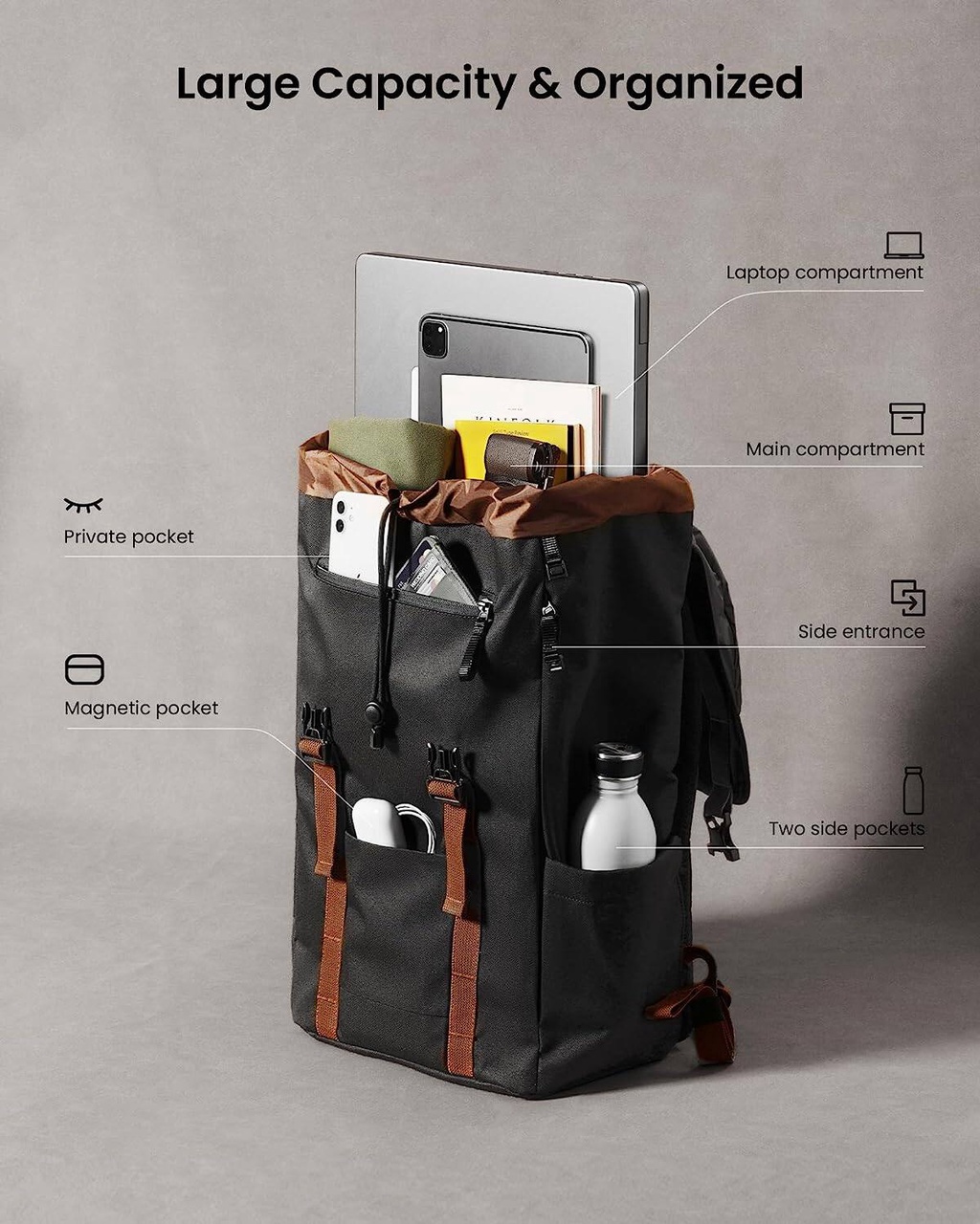 tomtoc 15.6 Inch VintPack Flap Laptop Backpack - Surface / MateBook ...