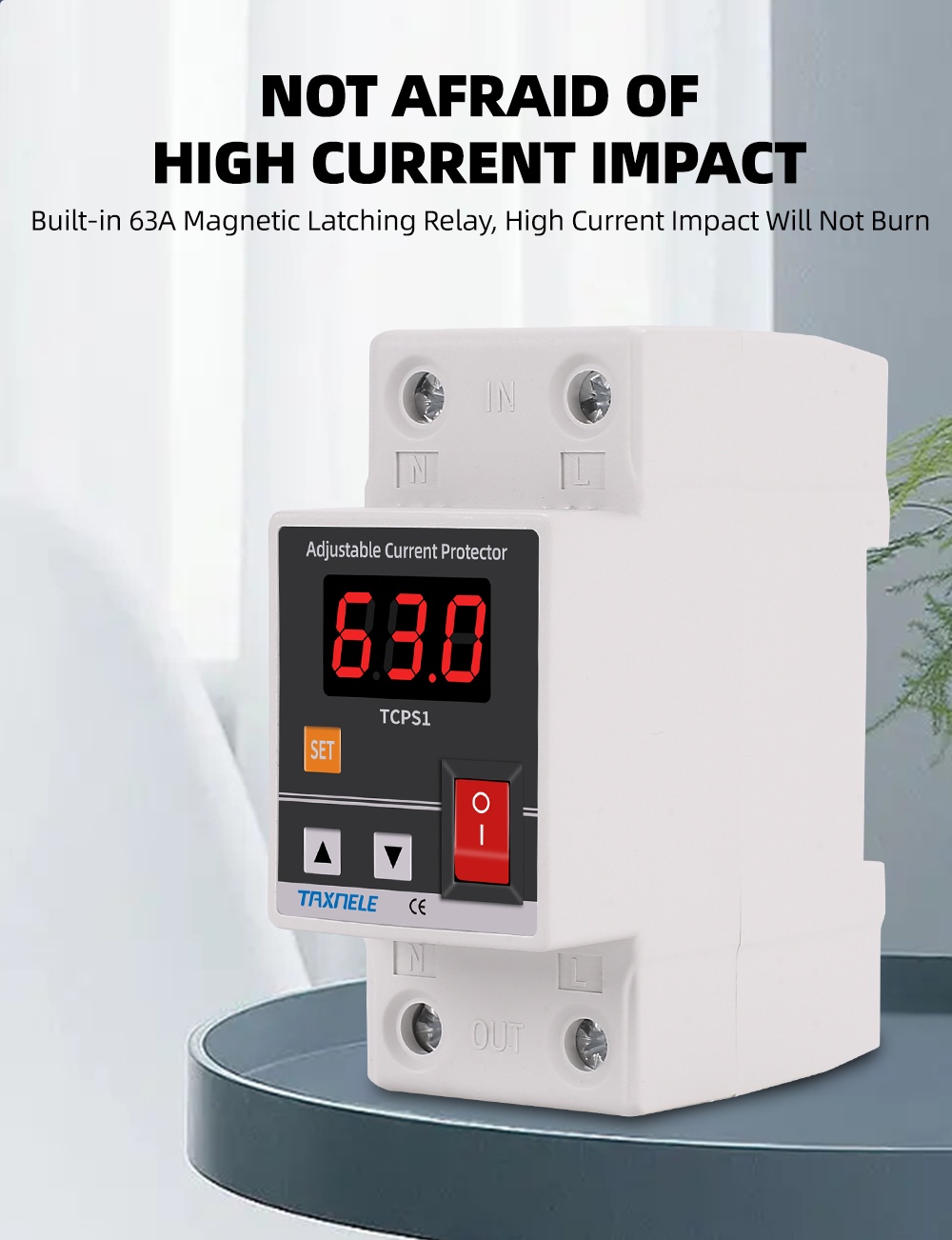 Electric Current limiter with Overload Protection Relay Electronics Circuit Breaker Surge 2P 63A ...