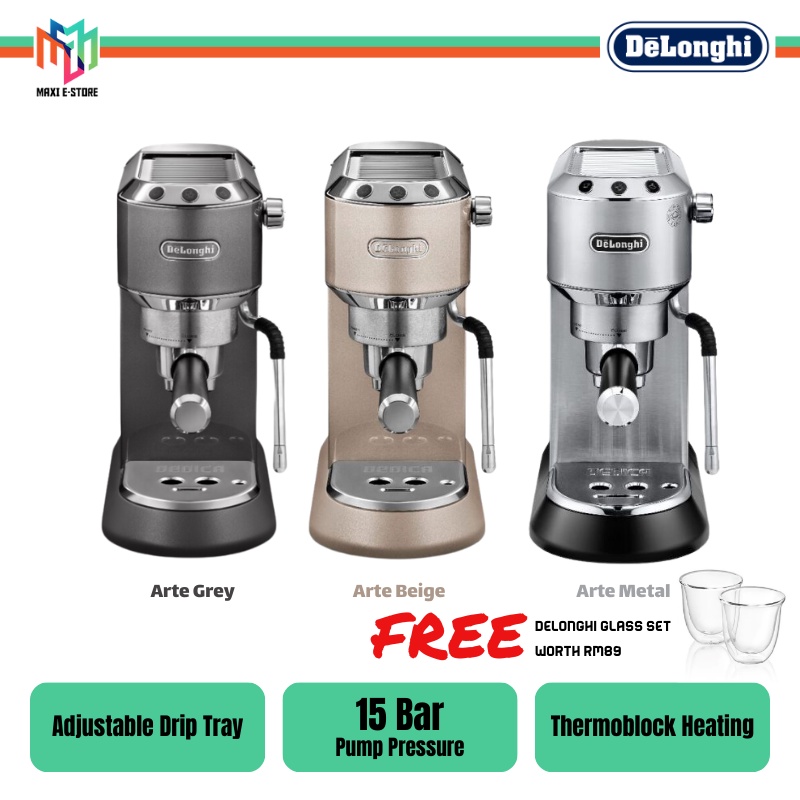 Delonghi EC885 Dedica Arte Manual Espresso Machine (Arte Grey/Metal ...