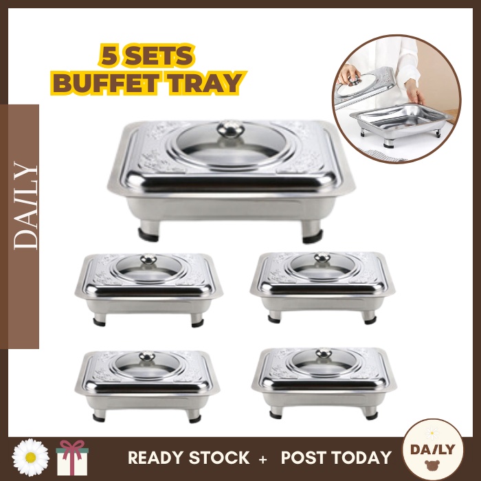 🐻DAILY🐻5 Set Buffet Tray Buffet Kenduri Buffet Pan Food Tray Bekas Lauk ...
