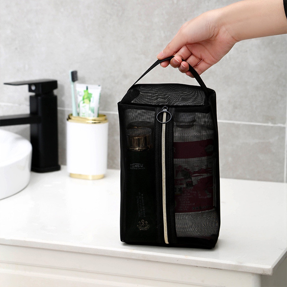 Portable Hangable Nylon Mesh Transparent Cosmetic Bag with Zip Travel ...
