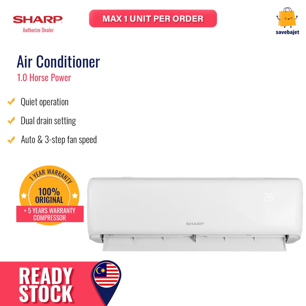 Sharp Air Conditioner Aircond 1.0HP R32 (FULL SET) AHA9ZCD AUA9ZCD ...