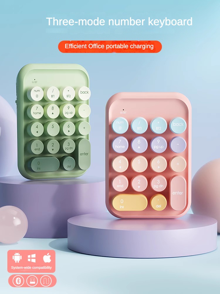 BOW Three-mode Wireless Bluetooth numeric keypad Mouse Gradient Pink ...