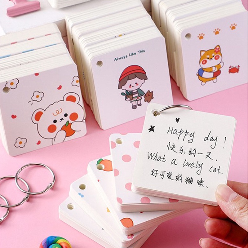 80 Sheets DIY Plain Flash Card Ring Binder Mini Cute Portable ...