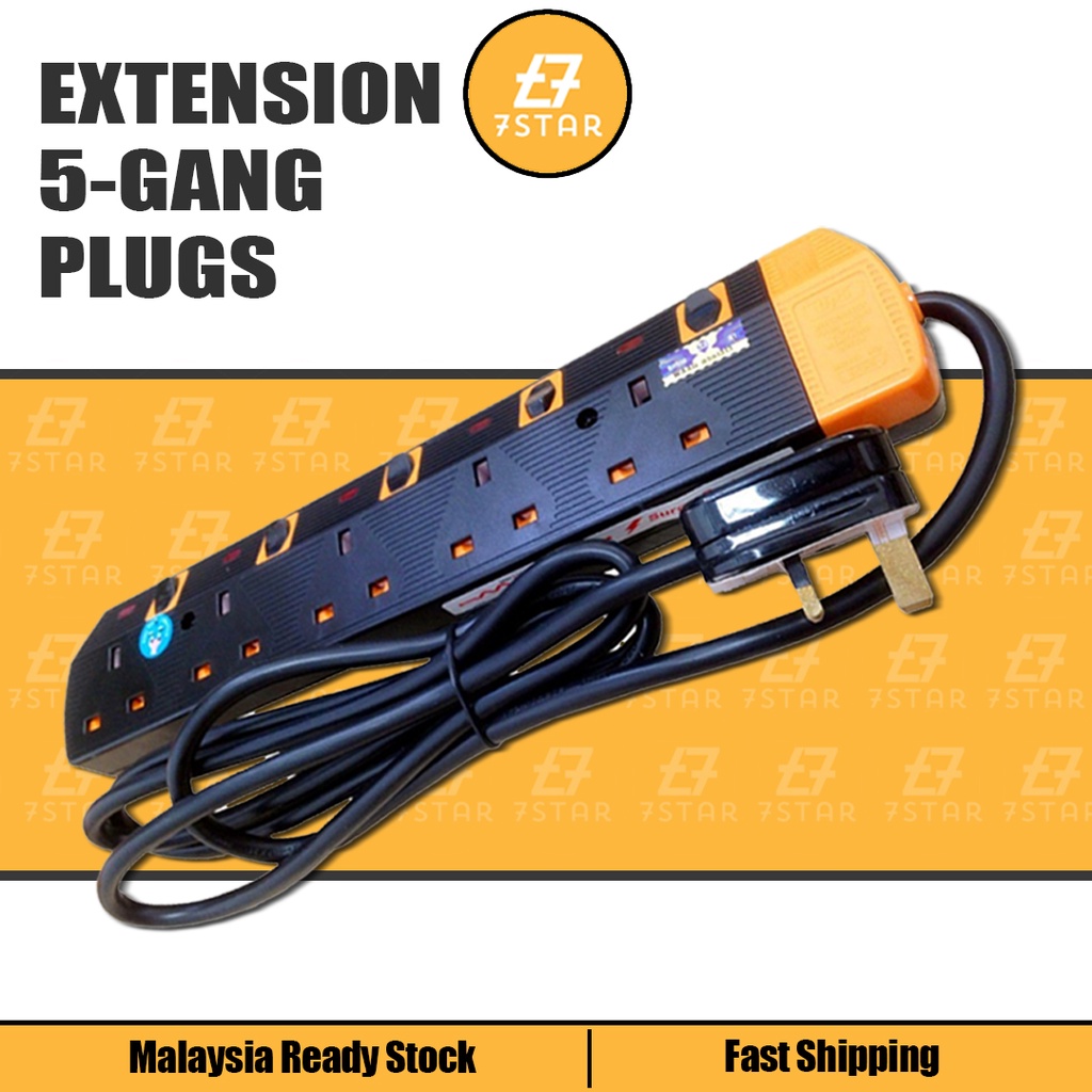 7star Sirim Approved 5 Way Extension Trailing Socket 2 Meter Surge Protector Copper Extension