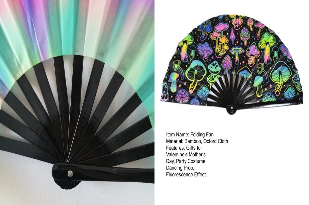 Dj Folding Fan Fluorescent Folding Fan Colorful Holographic Rave Fan ...