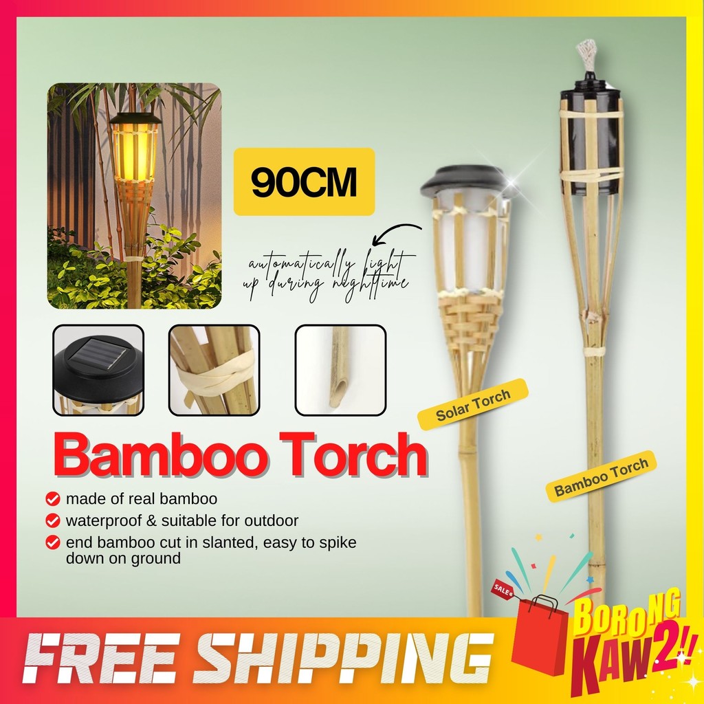 90cm Outdoor Automatic Bamboo Solar Torch Bamboo Torch Light Pelita ...