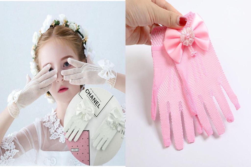 Au Adorable Floral Pattern Thin Mesh Gloves for Kindergarten Girls ...