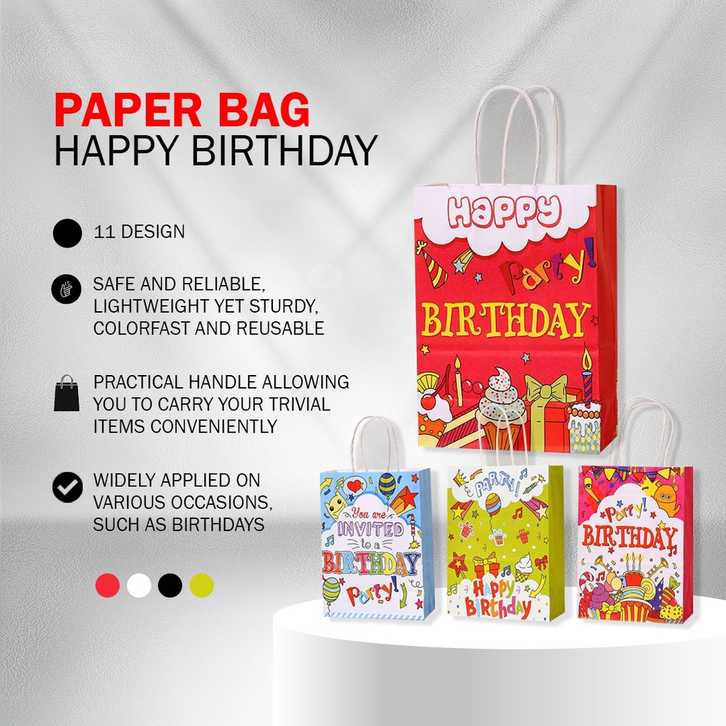 10 Pcs Happy Birthday Paper Bag Party Gift Bag Present Paper Bag Kraft ...