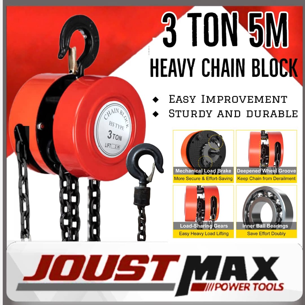 3Ton Heavy Duty Chain Block Lifting 5 Meter HS-type Chain Hoist Rantai ...
