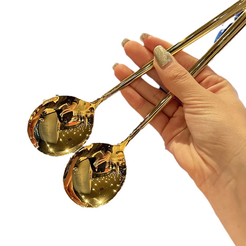 Large head round spoon Korean style spoon 410 stainless steel spoon ...