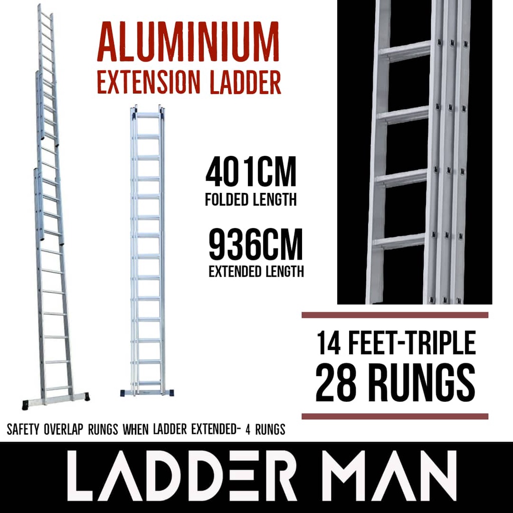14 Feet 42 Steps Triple Extension Telescopic Ladder Heavy Duty Foldable ...