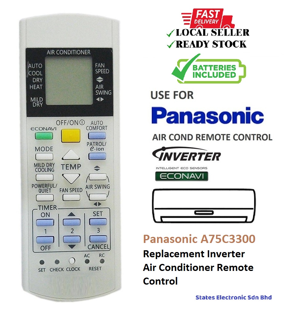 Panasonic A75C3300 Replacement Inverter Air Conditioner Remote Control ...