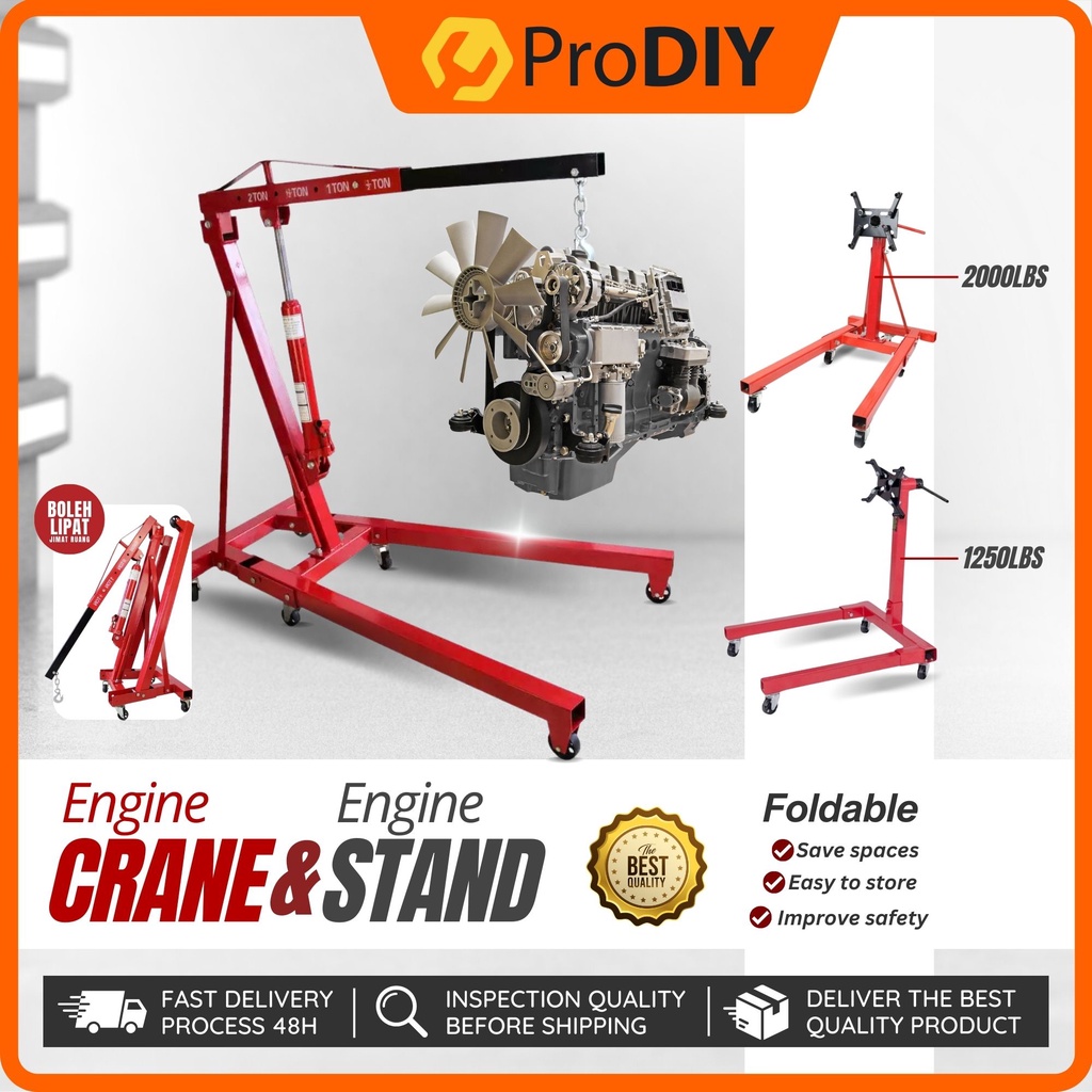 Heavy Duty Foldable Engine Crane Lifter Engine Stand 1250lbs / 2000lbs ...