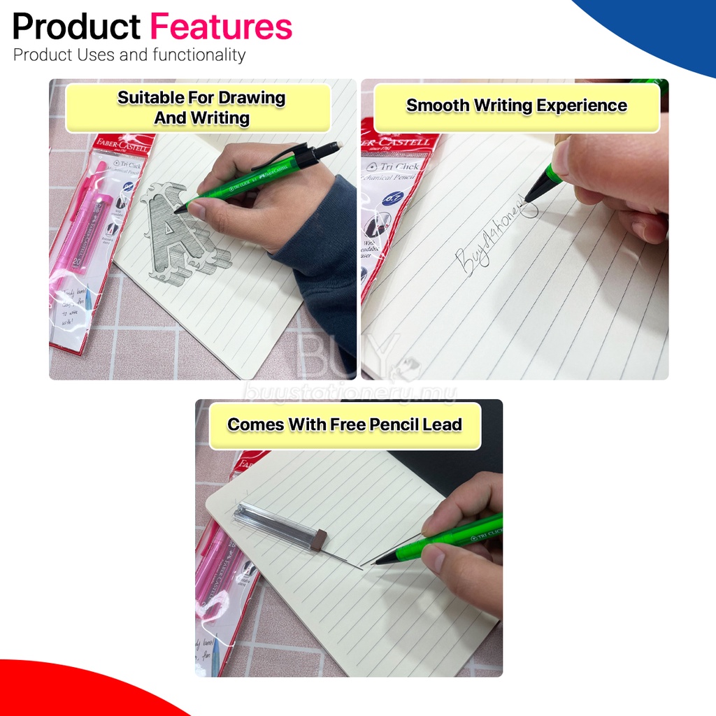 Faber Castell Tri Click Mechanical Pencil Free Lead Pensil Tekan ...