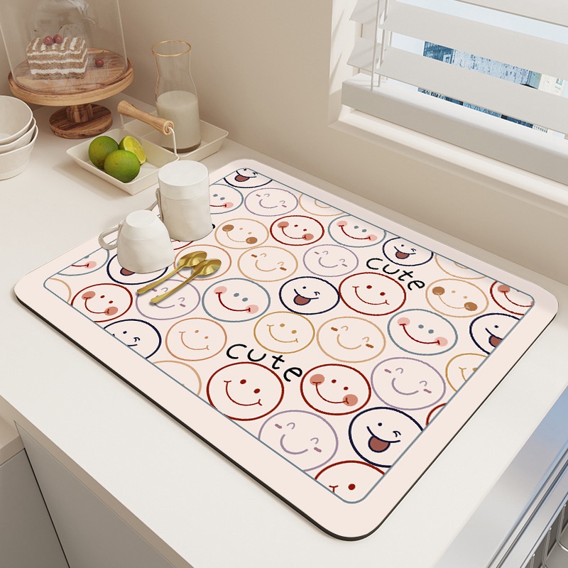 Ins Kitchen Drain Pad Cartoon Smiley Face Absorbent Placemats Water ...