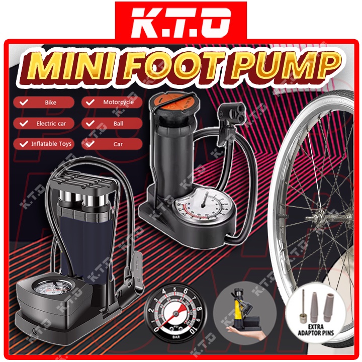 Mini Foot Pump With Pressure Meter Gauge Multipurpose Uses For Bicycle ...