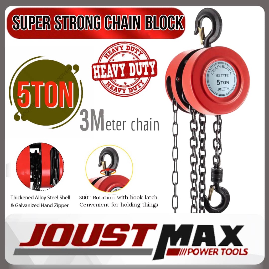 5Ton Heavy Duty Chain Block Lifting 3 Meter HS-type Chain Hoist Rantai ...