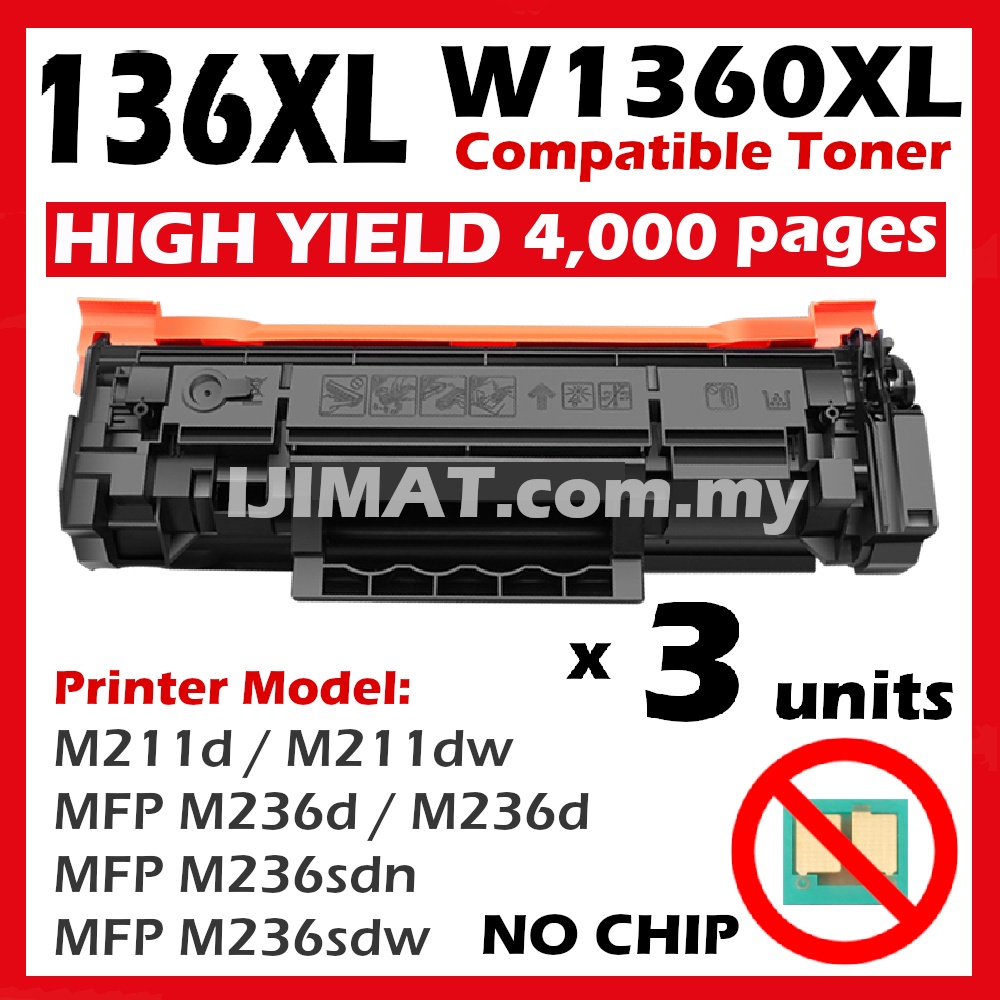 3x W1360XL Compatible Laser Toner For HP W1360A HP136A 136A HP LaserJet ...