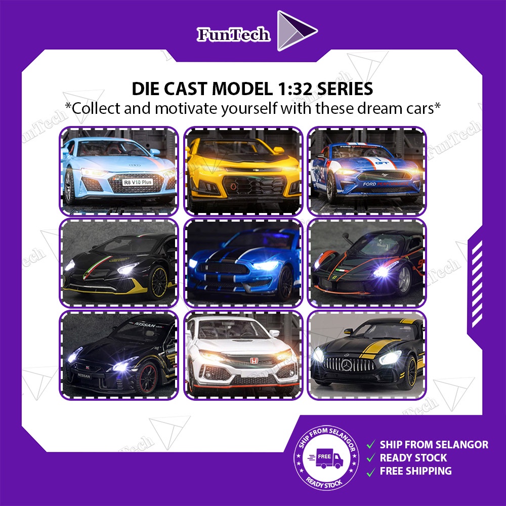 FunTech Die Cast Car Model 1:32 Scale Series LAMBORGHINI MERCEDES FORD ...