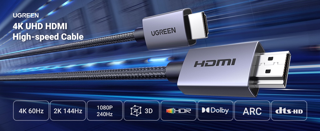 UGREEN HDMI 4K 60Hz Cable 2.0 Male to Male Ethernet 18Gbps High Speed UHD Dolby Atmos Compatible ...