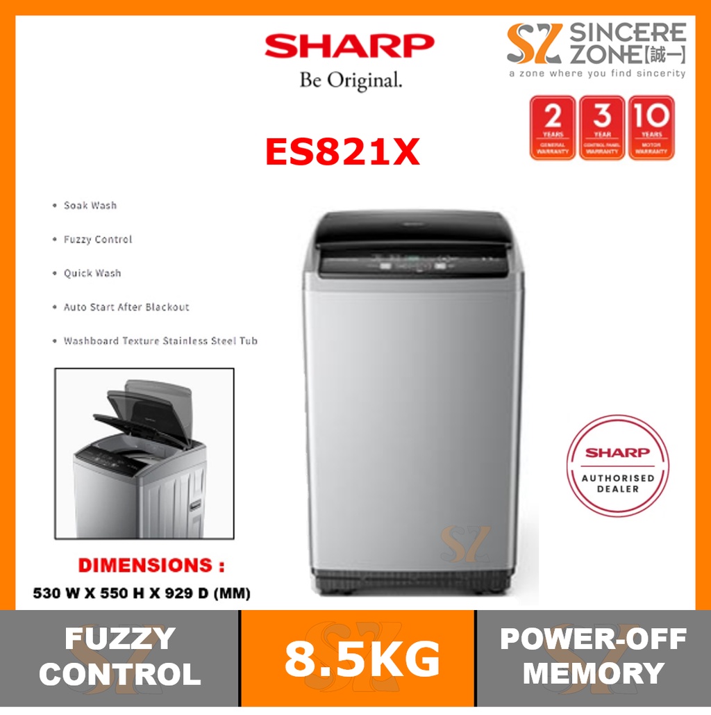 Sharp ES821X 8.5kg Top Load Washing Machine I Stainless steel Tub ...