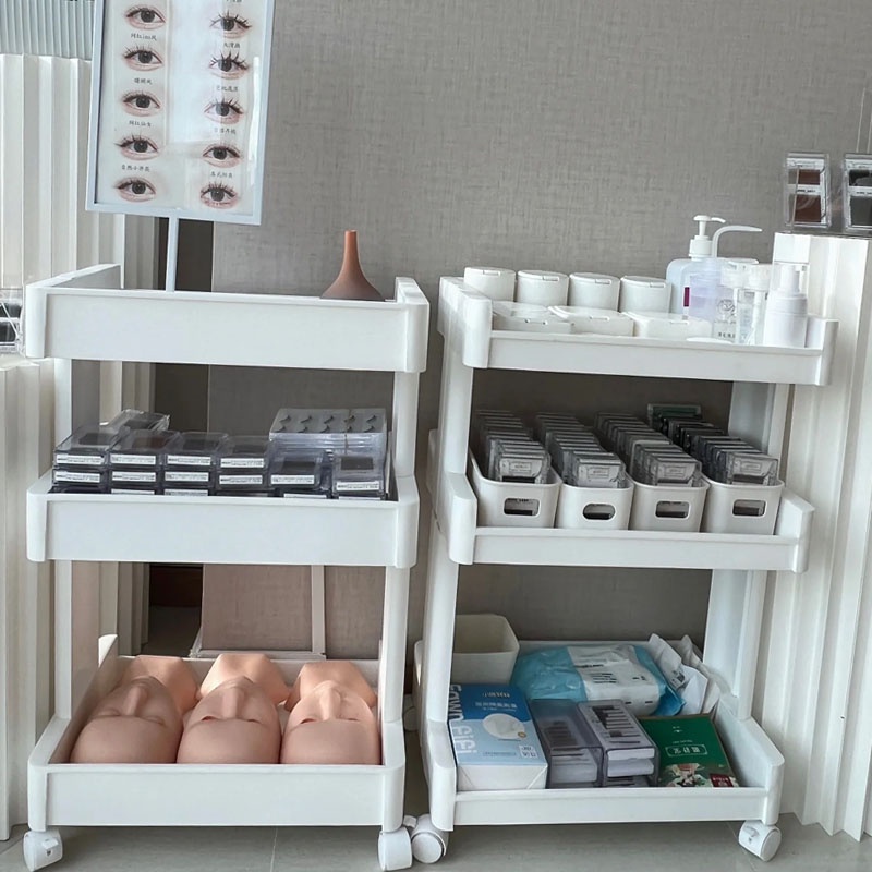 Multi-functional Eyelash Tool Storage Cart 3-tier Plastic Rolling Utility Carts with Handle ...