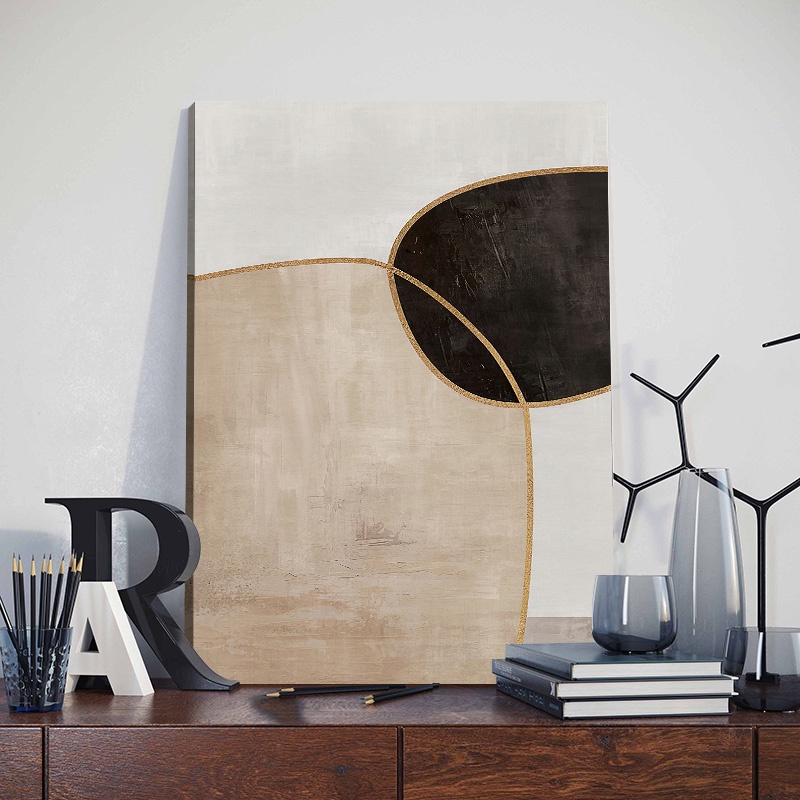 (With Frame)Abstract Nordic Style Canvas Color Block Contraction Line ...