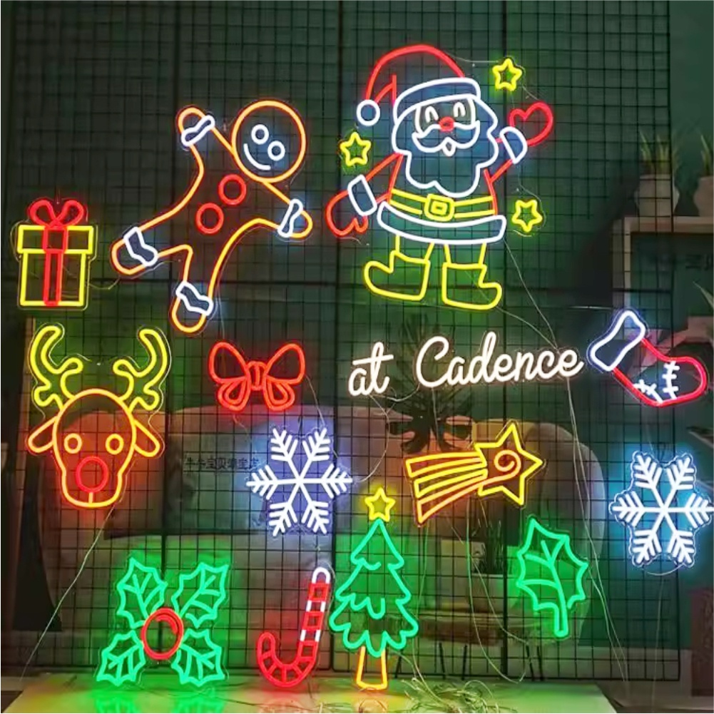 Plug & play LED neon christmas wall decoration santa claus deer ...