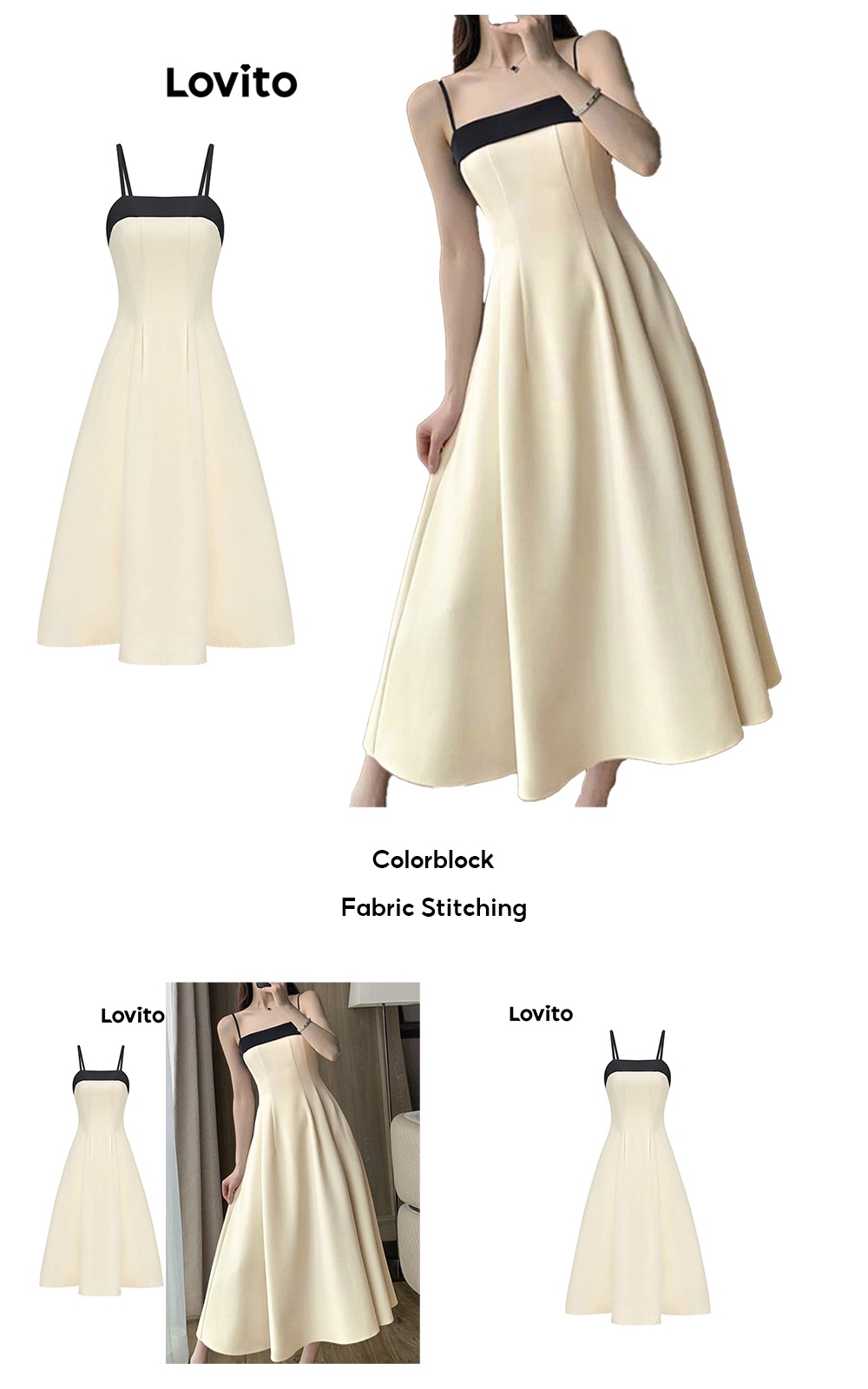 Lovito Elegant Plain Colorblock Fabric Stitching Dress for Women ...
