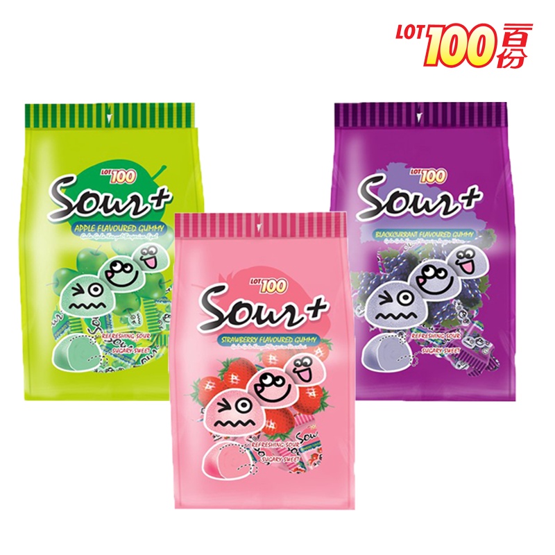 Lot 100 Sour+ Gummy 28g Blackcurrant/ Apple/ Strawberry Childhood Candy ...