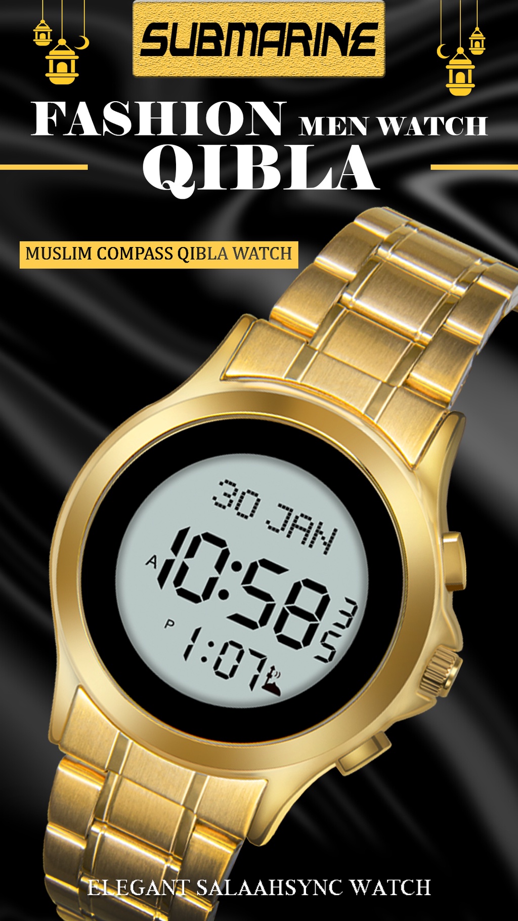 SUBMARINE Watch Digital Watch Muslim Qibla Watch for Men Buruj Watch ...