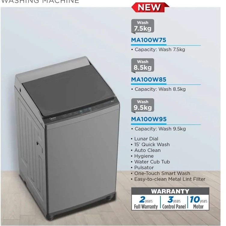 Midea 👕 MA100W75 7.5KG Mesin Basuh Automatik Muatan Atas / AUTO CLEAN ...