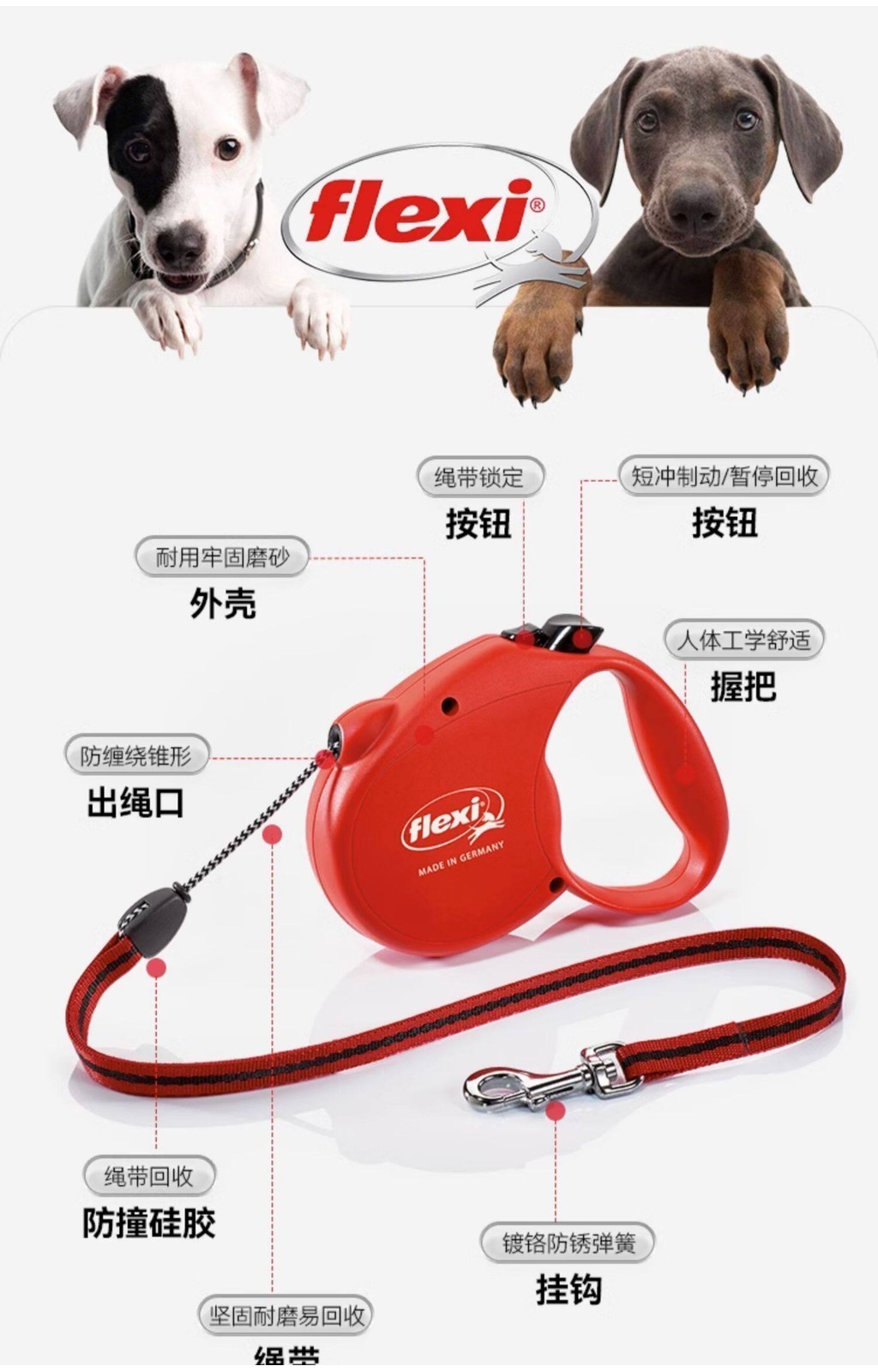 FLEXI Standard Retractable Dog Leash Smooth Rope Release Without Lag ...
