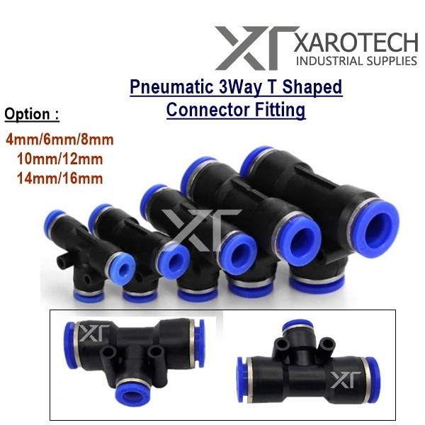 Pneumatic 3-Way T Shaped Shape Connector Fitting for 4-16mm Air Water ...