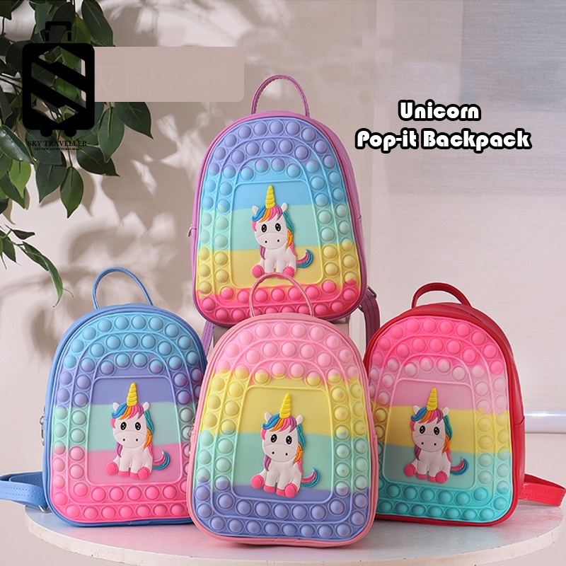 SKY TRAVELLER Pop It Small Backpack Fidget Toy Unicorn Peripheral Poppy ...