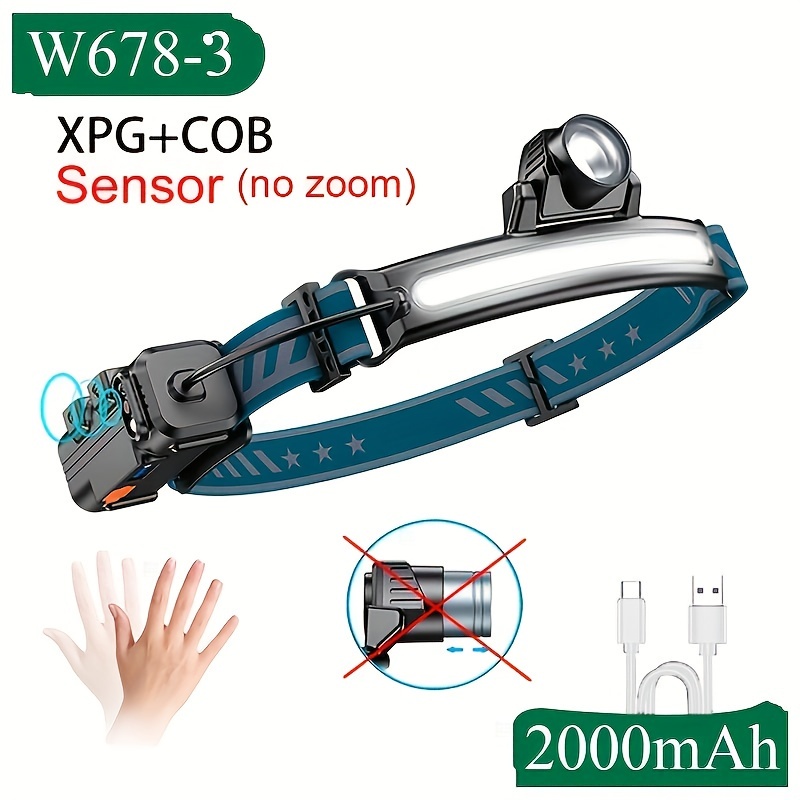 LED Head Lamp 270° Wide Beam Zoom Sensor Headlamp Rechargeable Water ...