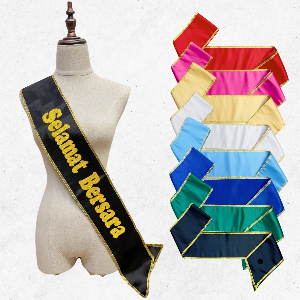 Custom Wording Kain Selempang Sash Gold Trim Add on logo or wording ...
